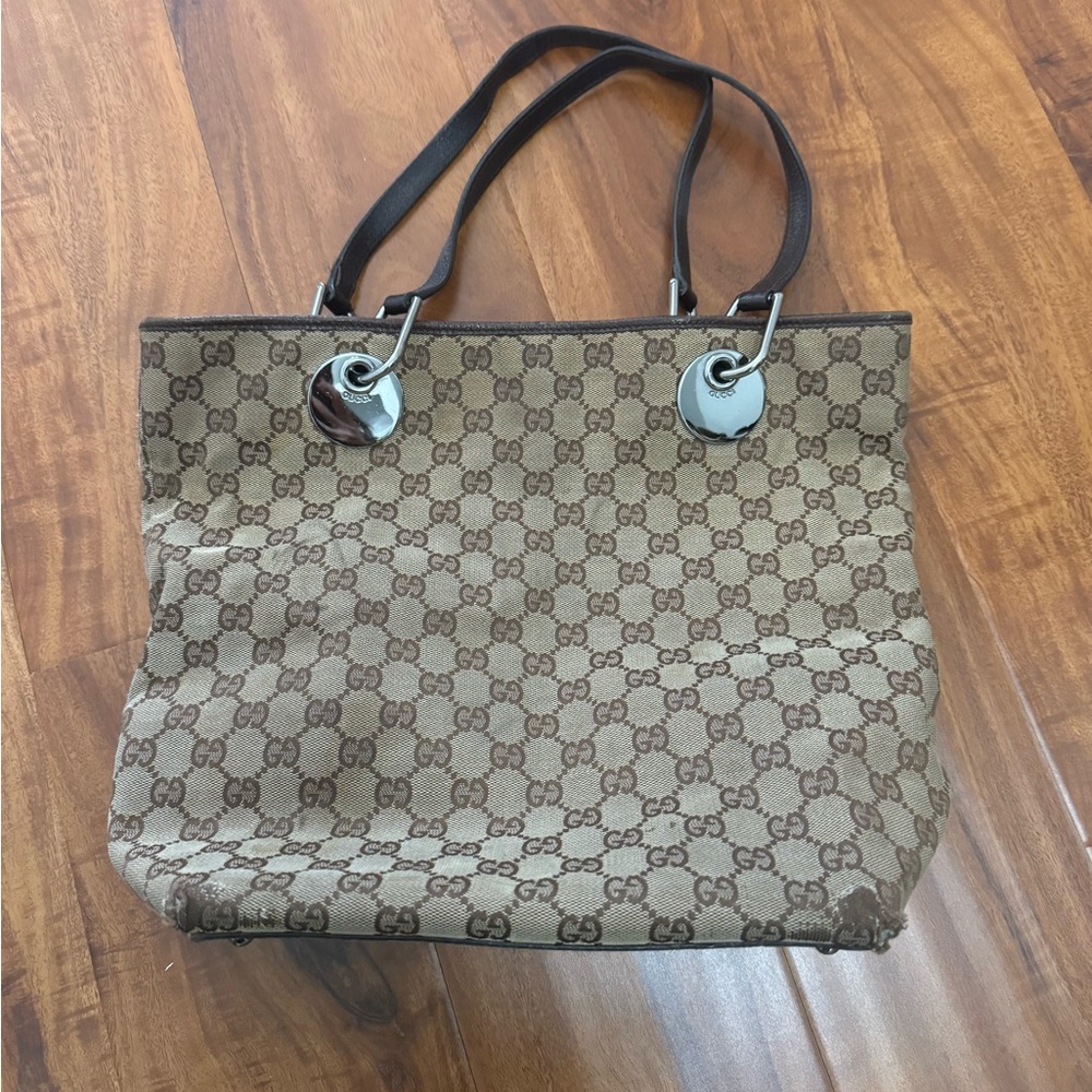100% Authentic Gucci Canvas Tote Bag In Beige It Has … - Gem